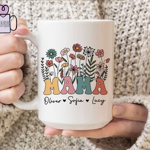 Personalized Mama Mug With Kids Names, Wildflowers Mama Mug, Mama ...