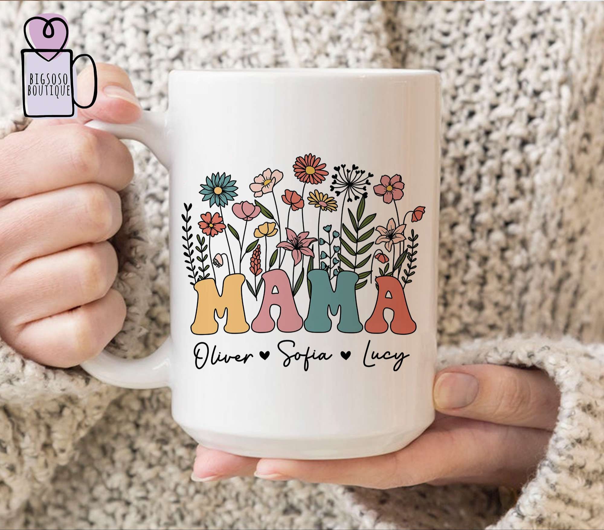 Personalized Mama Mug With Kids Names, Wildflowers Mama Mug, Mama ...
