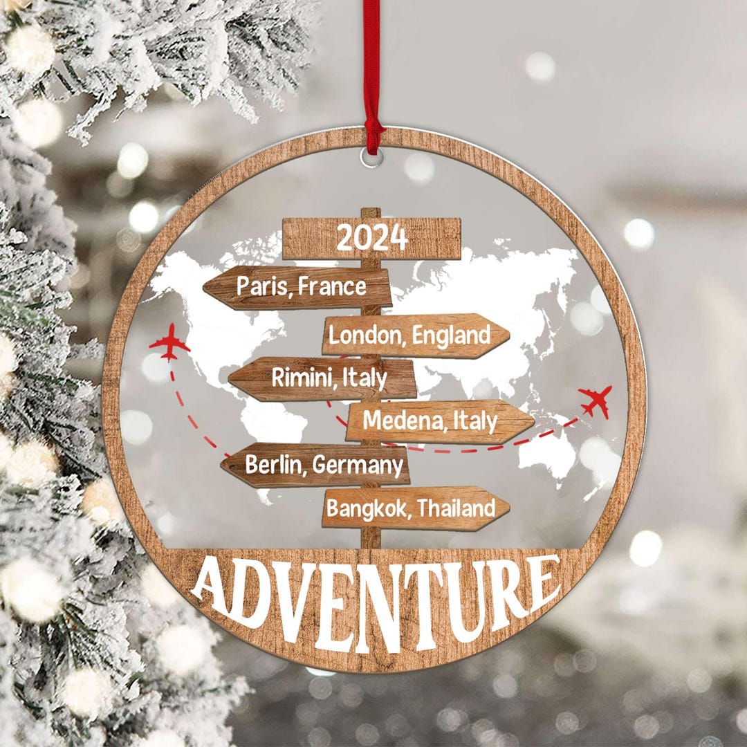 Personalized Travel Adventure Ornament, Custom Traveling Destination ...