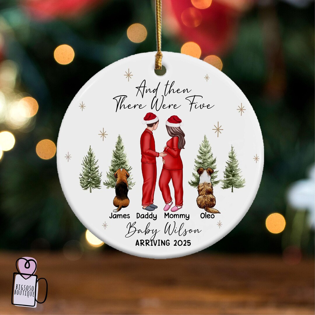 Personalized New Parents Ornament, Family With Pets, Baby Announcement ...