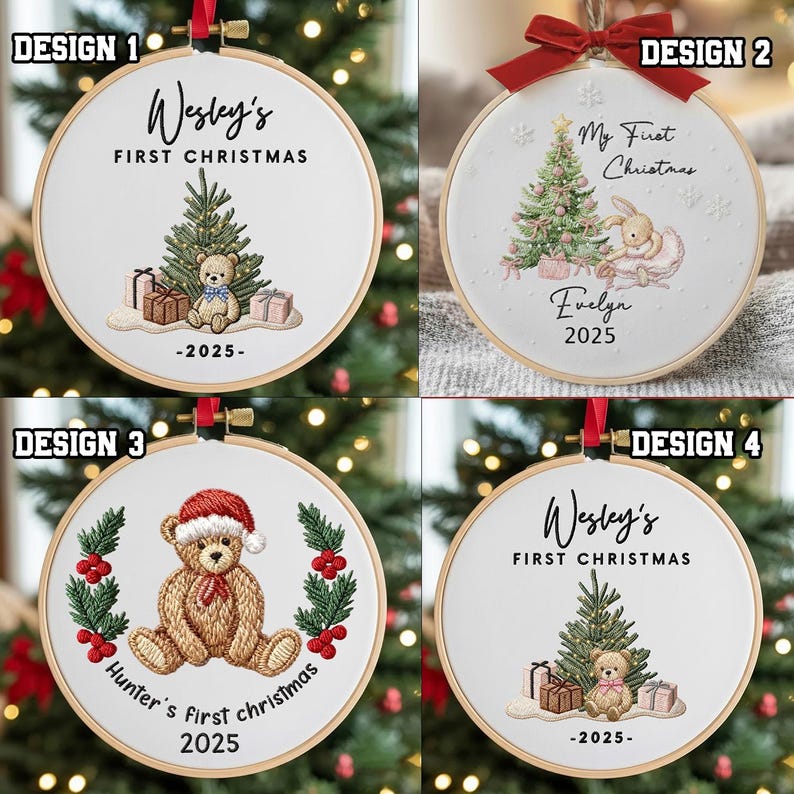 Personalized Bear First Christmas Embroidered Ornament, Baby 1st ...