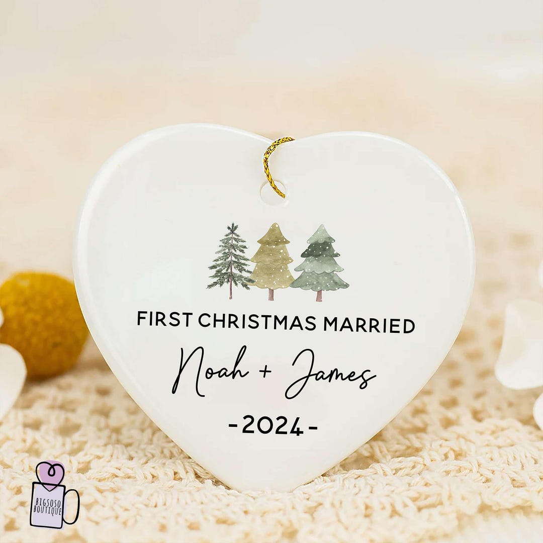 Personalized First Christmas Married Ornament, Wedding Heart Ornament ...