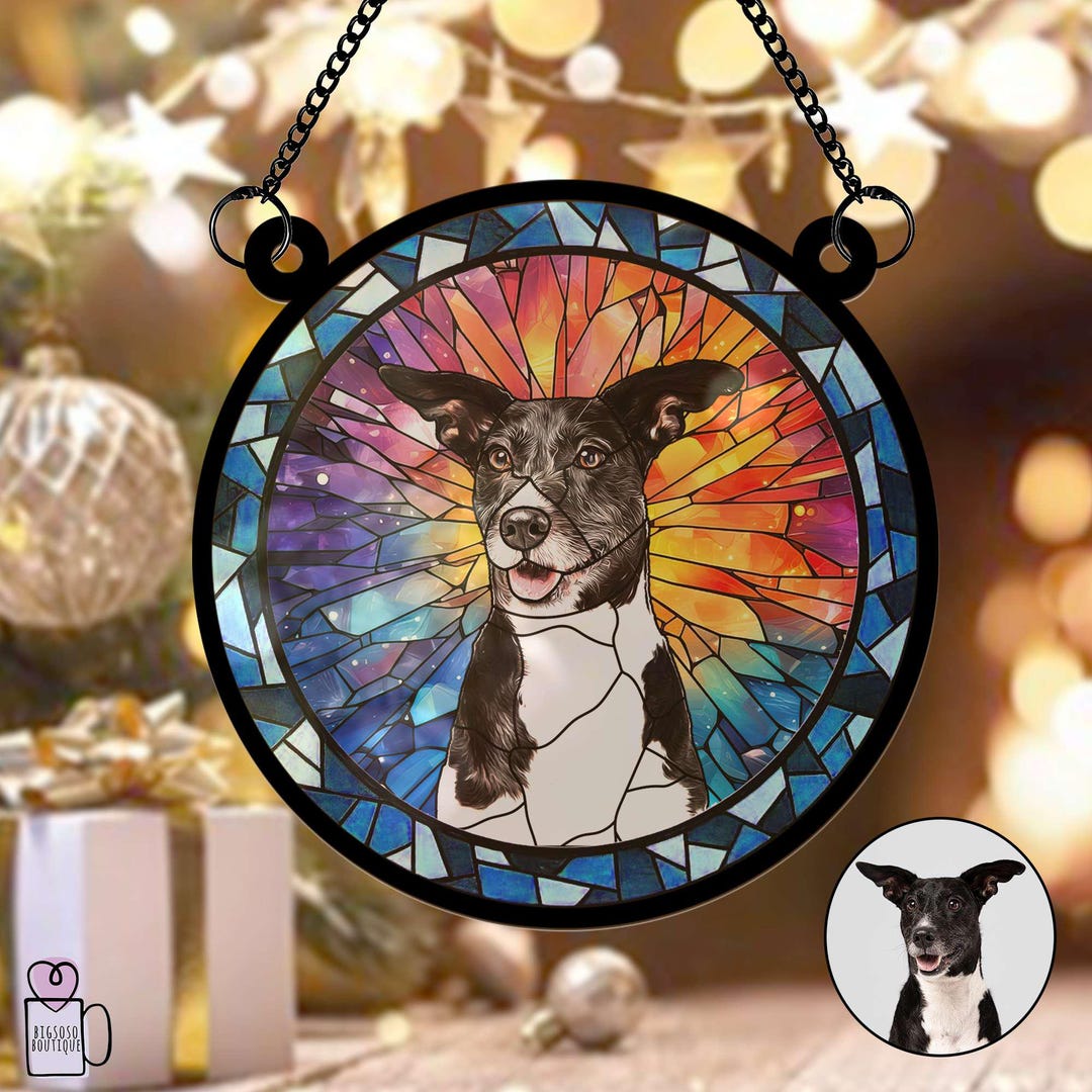 Personalized Dog Portrait Picture Suncatcher, Custom Dog Memorial Sun ...