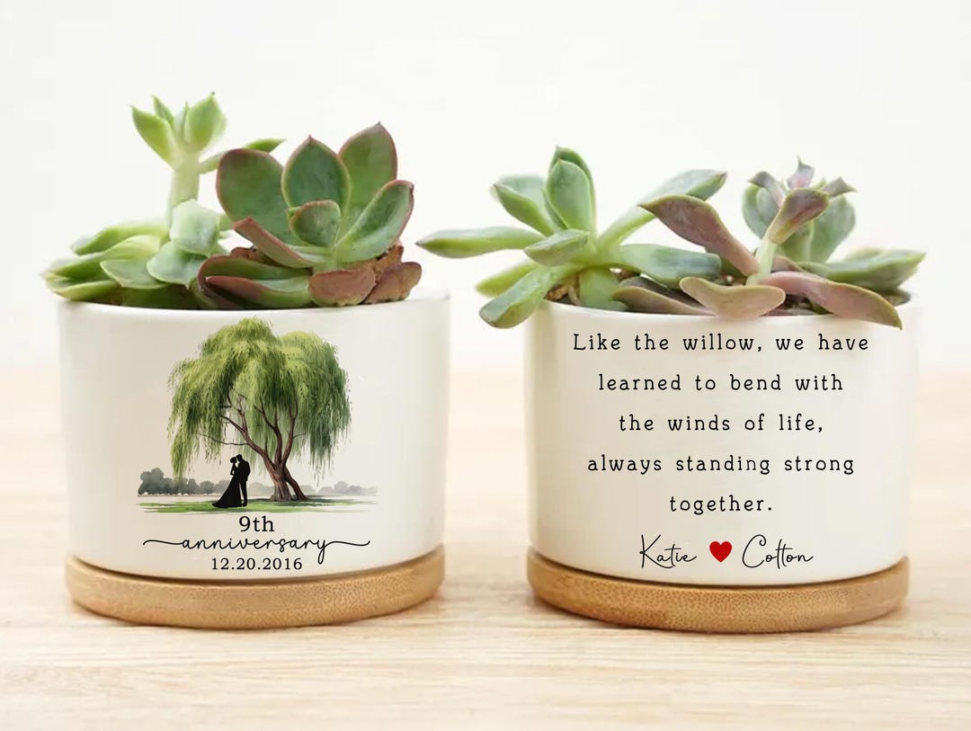 Personalized Anniversary Willow Tree Plan Pot, Custom Couple Name Gift ...