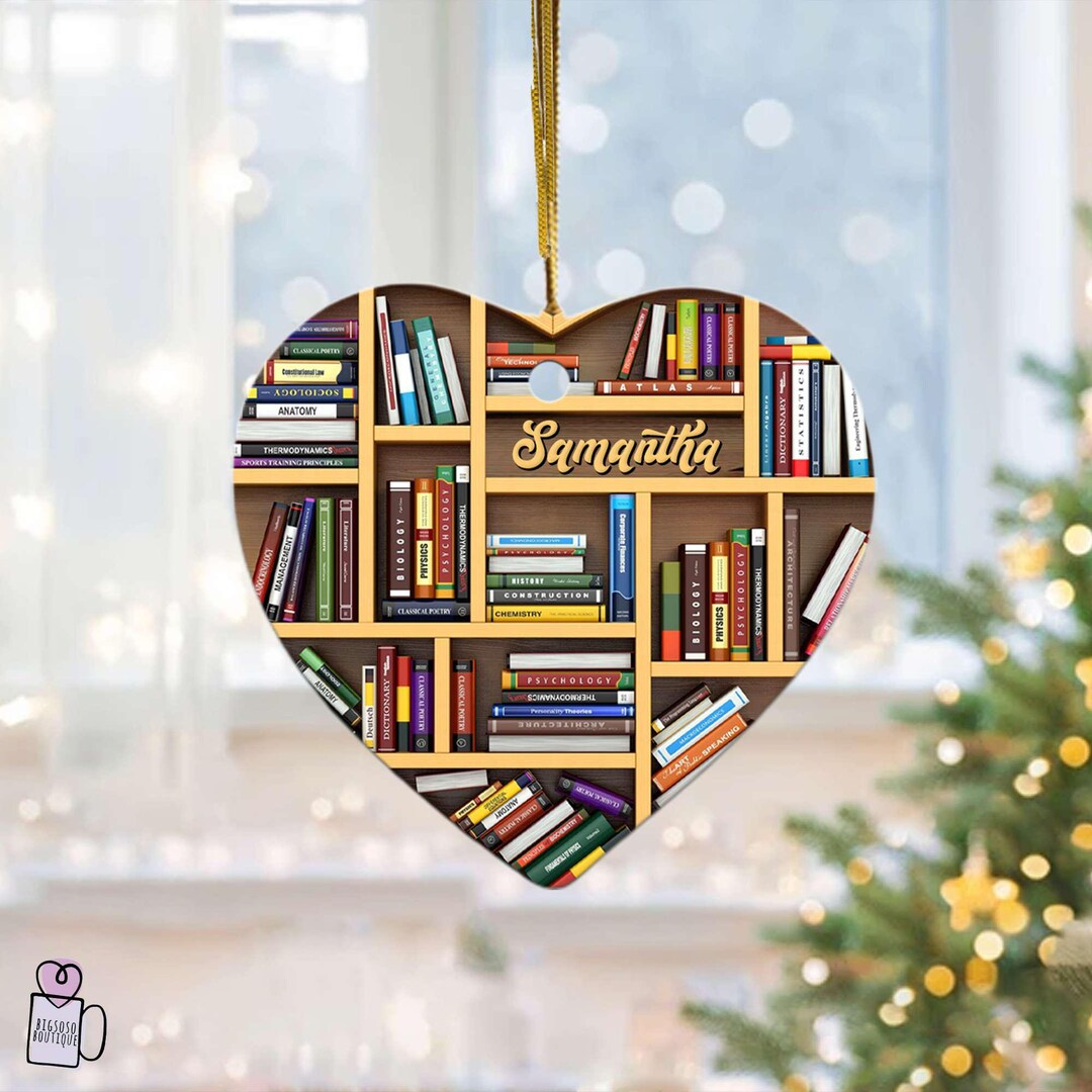Personalized Books Ornament, Bookshelf Alphabet Letters Ornament, Book ...