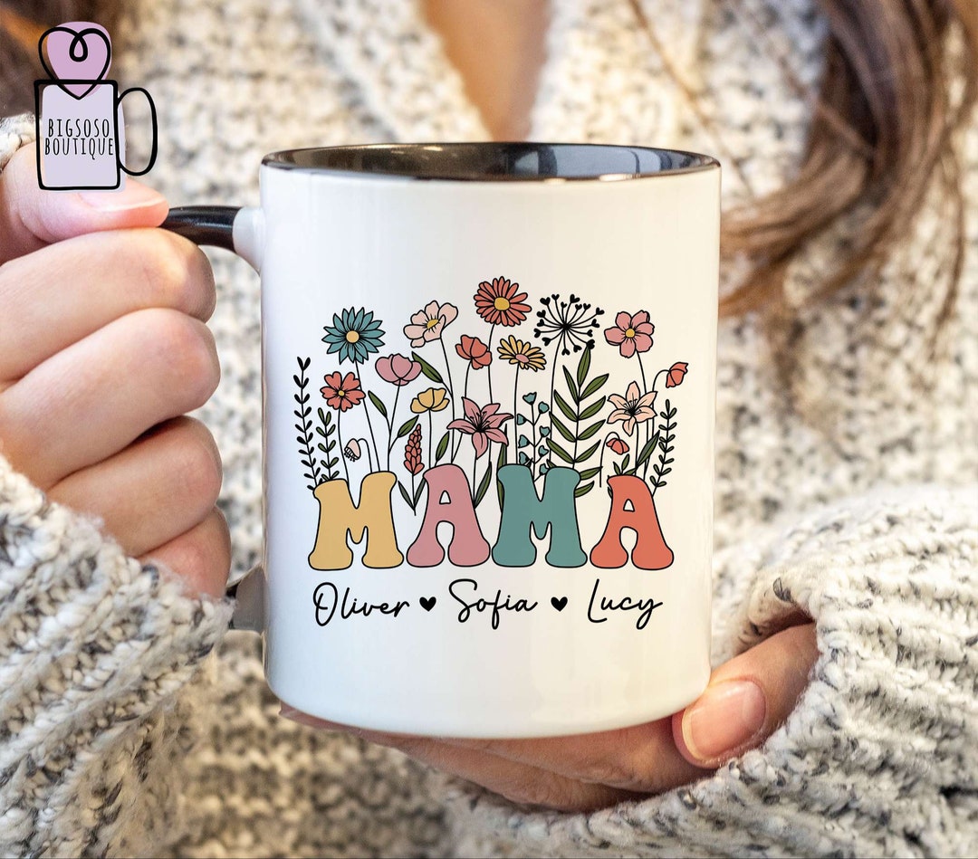 Personalized Mama Mug With Kids Names, Wildflowers Mama Mug, Mama ...