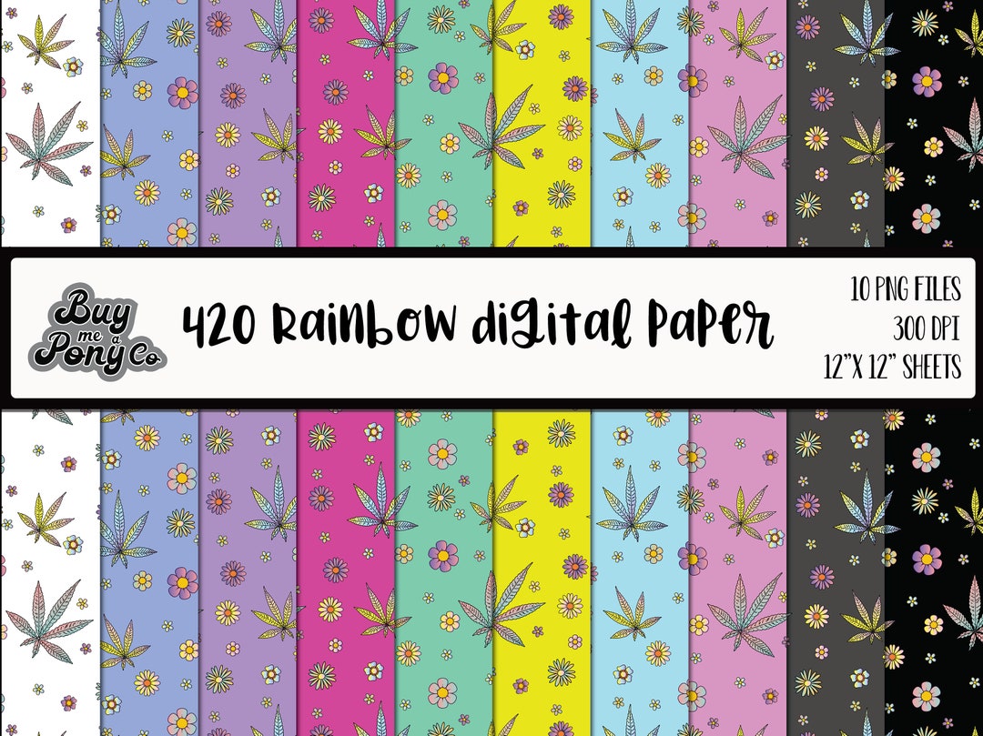Rainbow Gradient Cannabis Leaf, Weed 420 Seamless Pattern Digital Paper ...