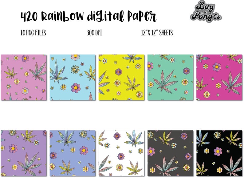 Rainbow Gradient Cannabis Leaf, Weed 420 Seamless Pattern Digital Paper ...