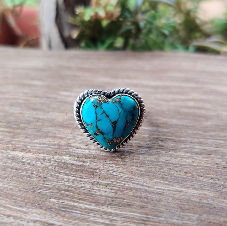 Turquoise Heart Ring: 925 Sterling Silver Dainty Jewelry Heart Shape ...
