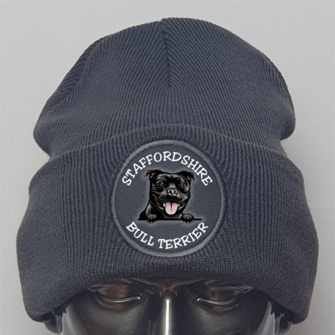 Hand-drawn Cute Staffie Canine Dog Beanie Hat Premium Quality, Fast ...