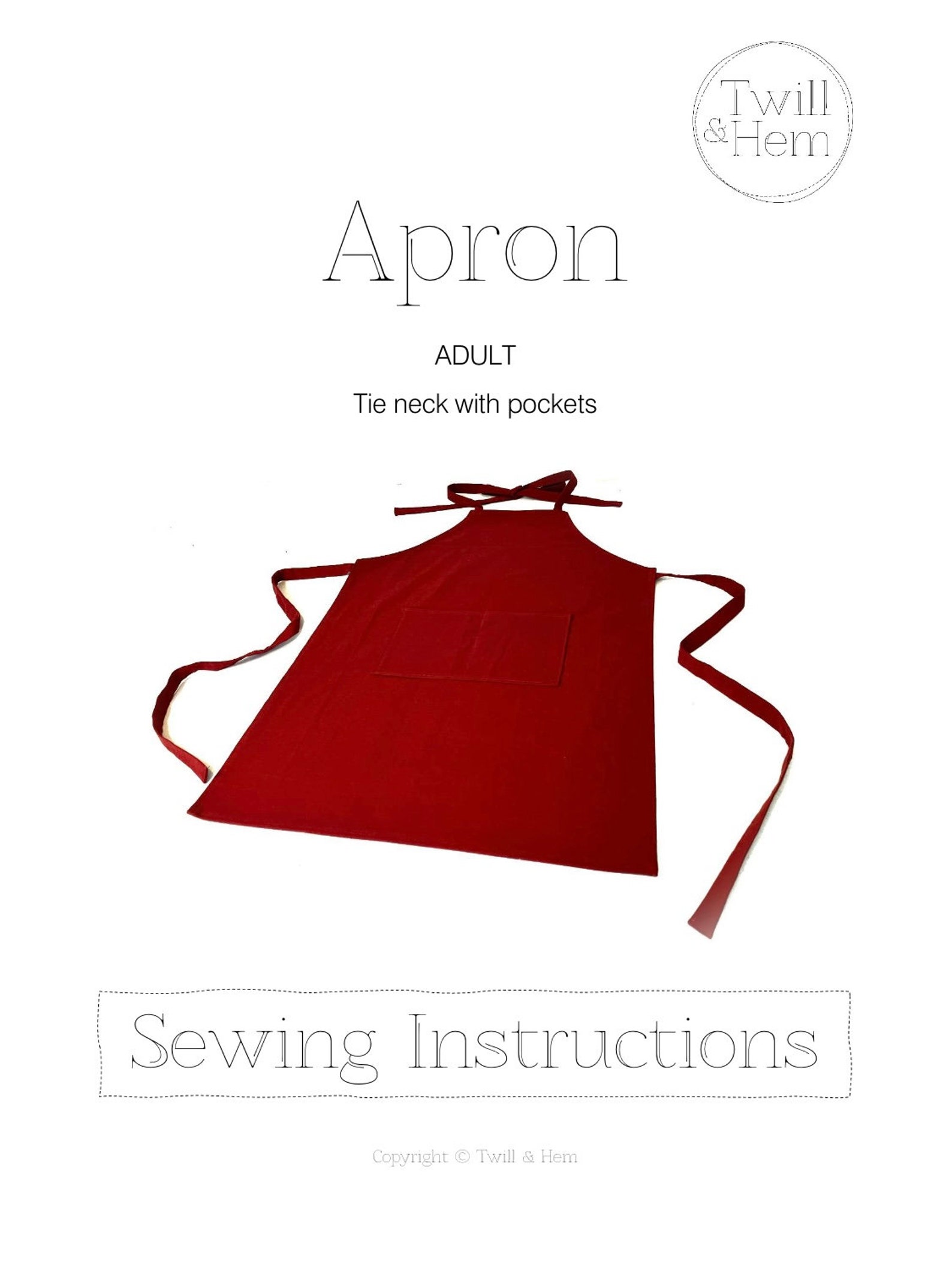 Apron Sewing Pattern , Digital Download Adult Apron Pattern and ...