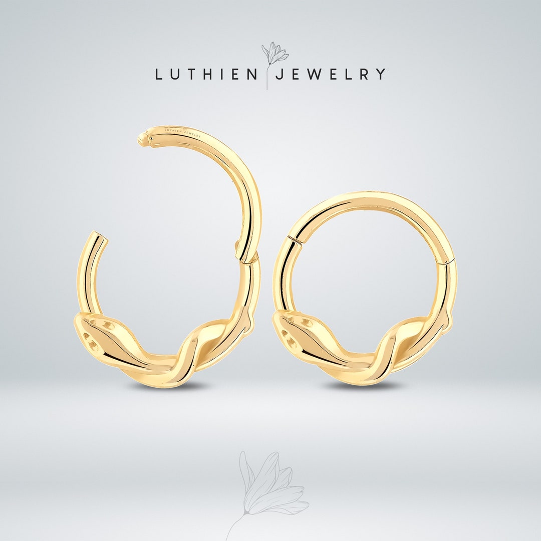 14K Solid Gold Snake Cartilage Huggie Earrings, Snake Tiny Clicker Hoop ...