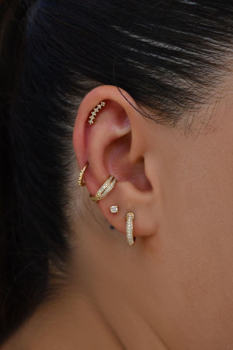 Genuine Diamond Helix Piercing 14K Solid Gold Cluster Diamond - Etsy