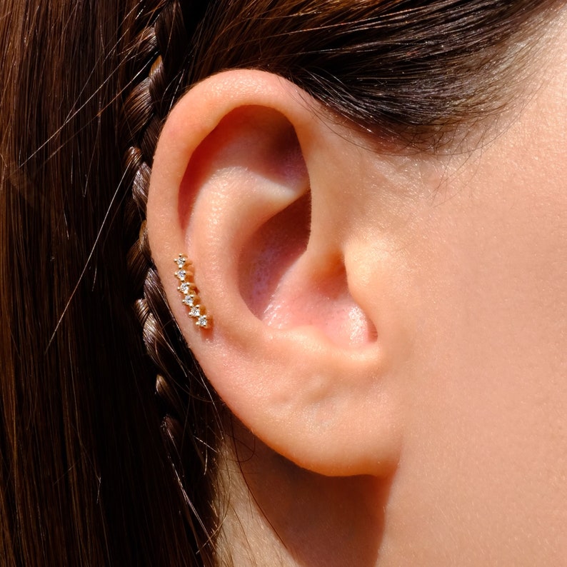 Genuine Diamond Helix Piercing 14K Solid Gold Cluster Diamond - Etsy