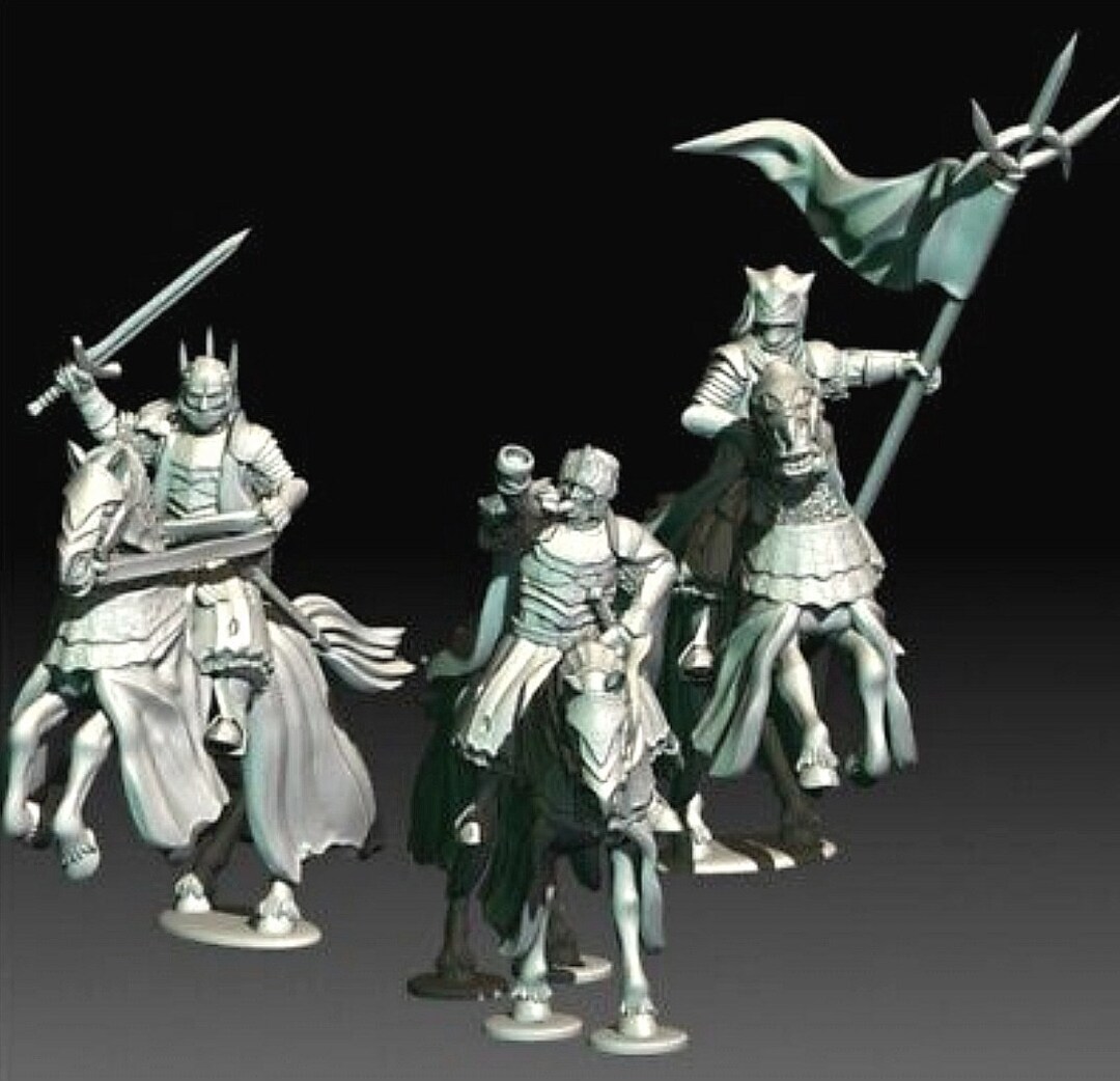 Black Numenorean Morgul Knights Commander With Round Bases. 3D Printed ...