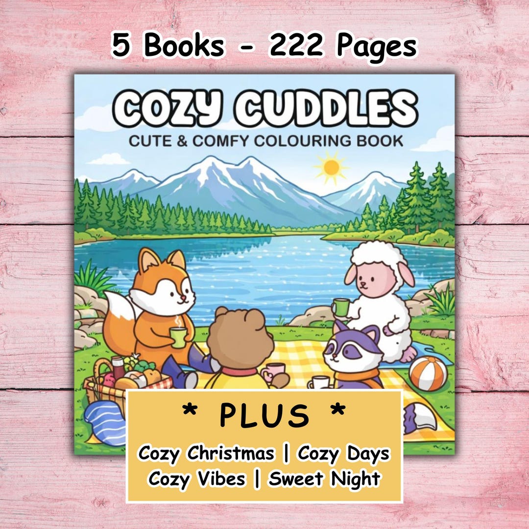 Colouring Book Bundle, 222 Coloring Pages, 5 Books, Cozy Cuddles, Cozy ...