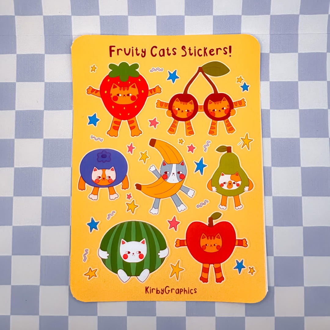 Cute Fruity Cat Themed Sticker Sheet - Etsy