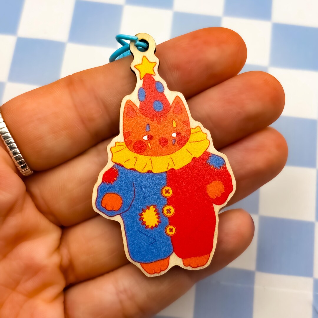 Cute Clown Cat Wooden Keychain Charm - Etsy