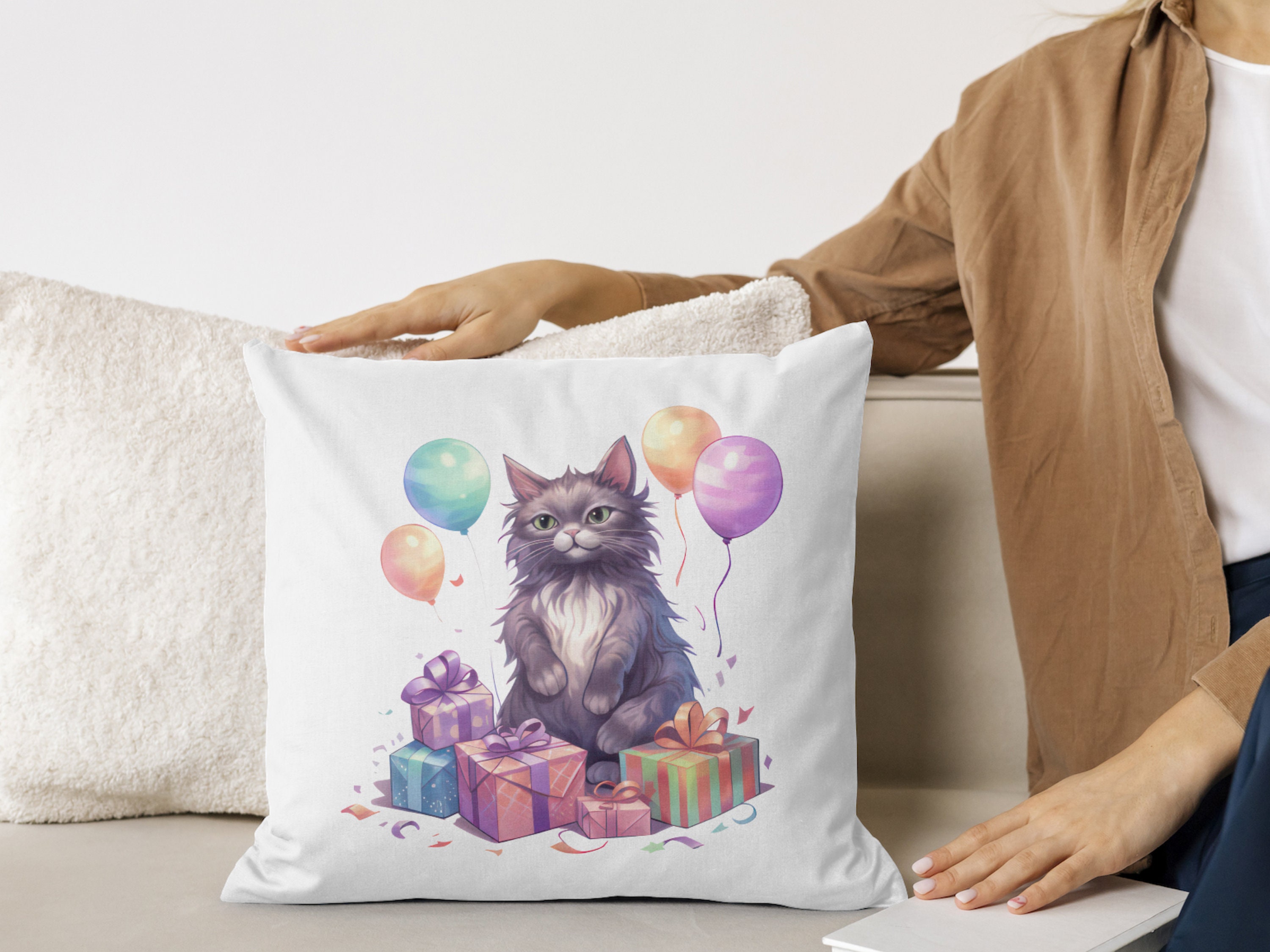 Birthday Cat Clipart Watercolor Feline Party Cat With Cake Happy ...