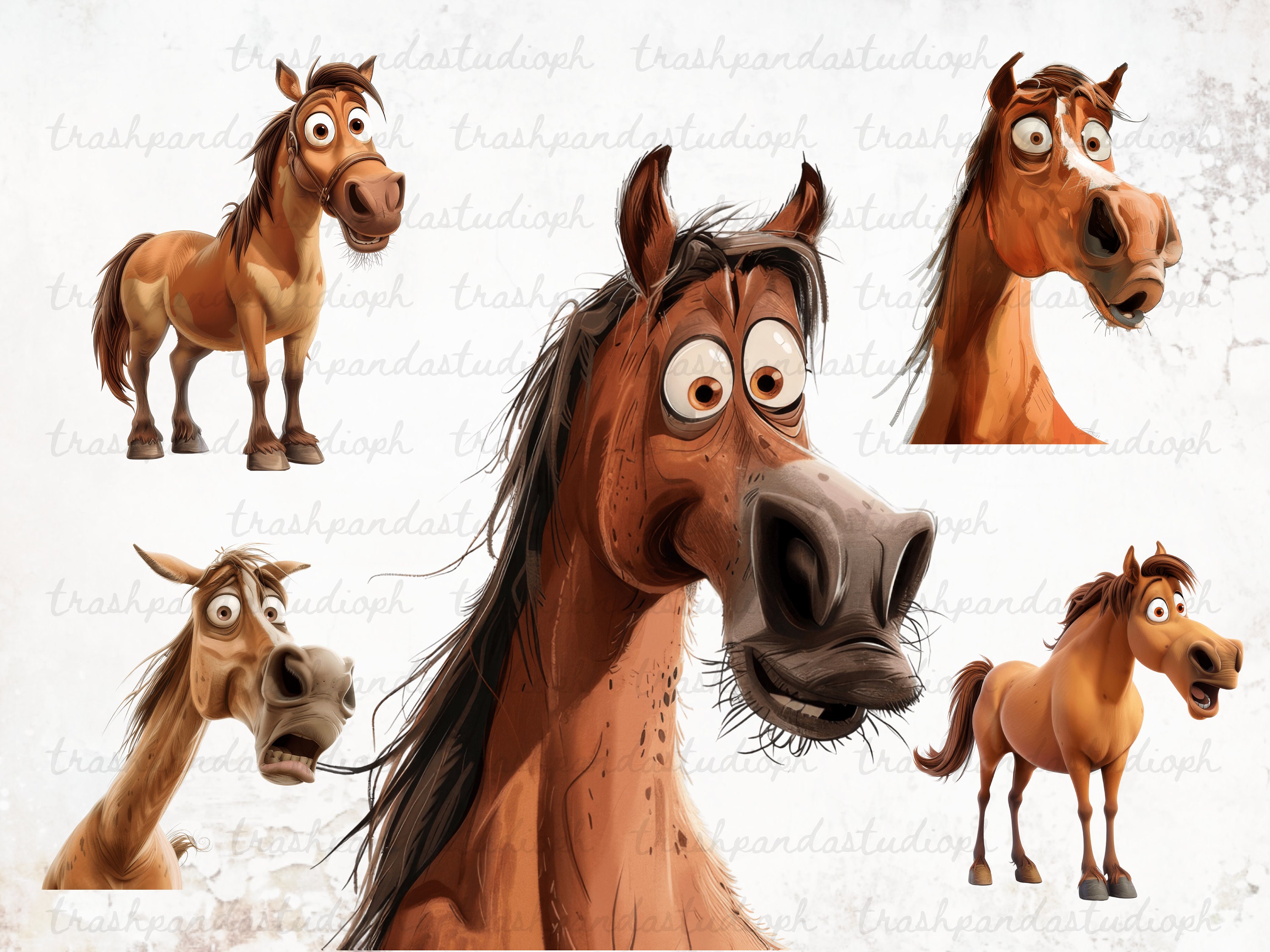 Funny Horse Clipart Bundle, Humorous and Cute Horse, Farm Horse PNG ...