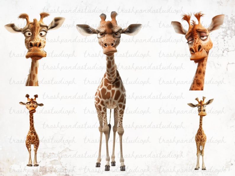 Funny Giraffe Clipart Bundle PNG Download, 300 DPI High Quality ...