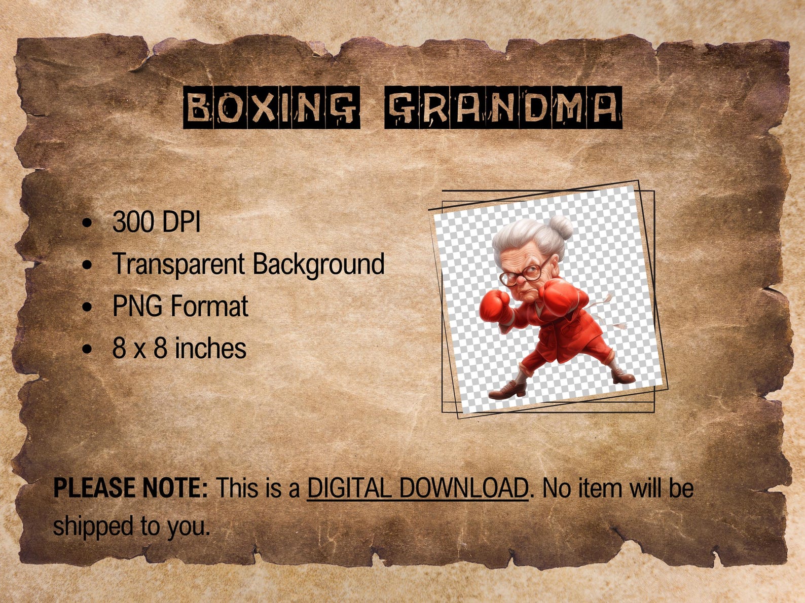 Boxing Grandma Clipart: 12 Funny Granny PNG Images (digital Download ...