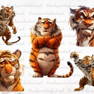 Quirky Wild Tigers Clipart Bundle, Funny and Humorous Fierce Tiger PNG ...