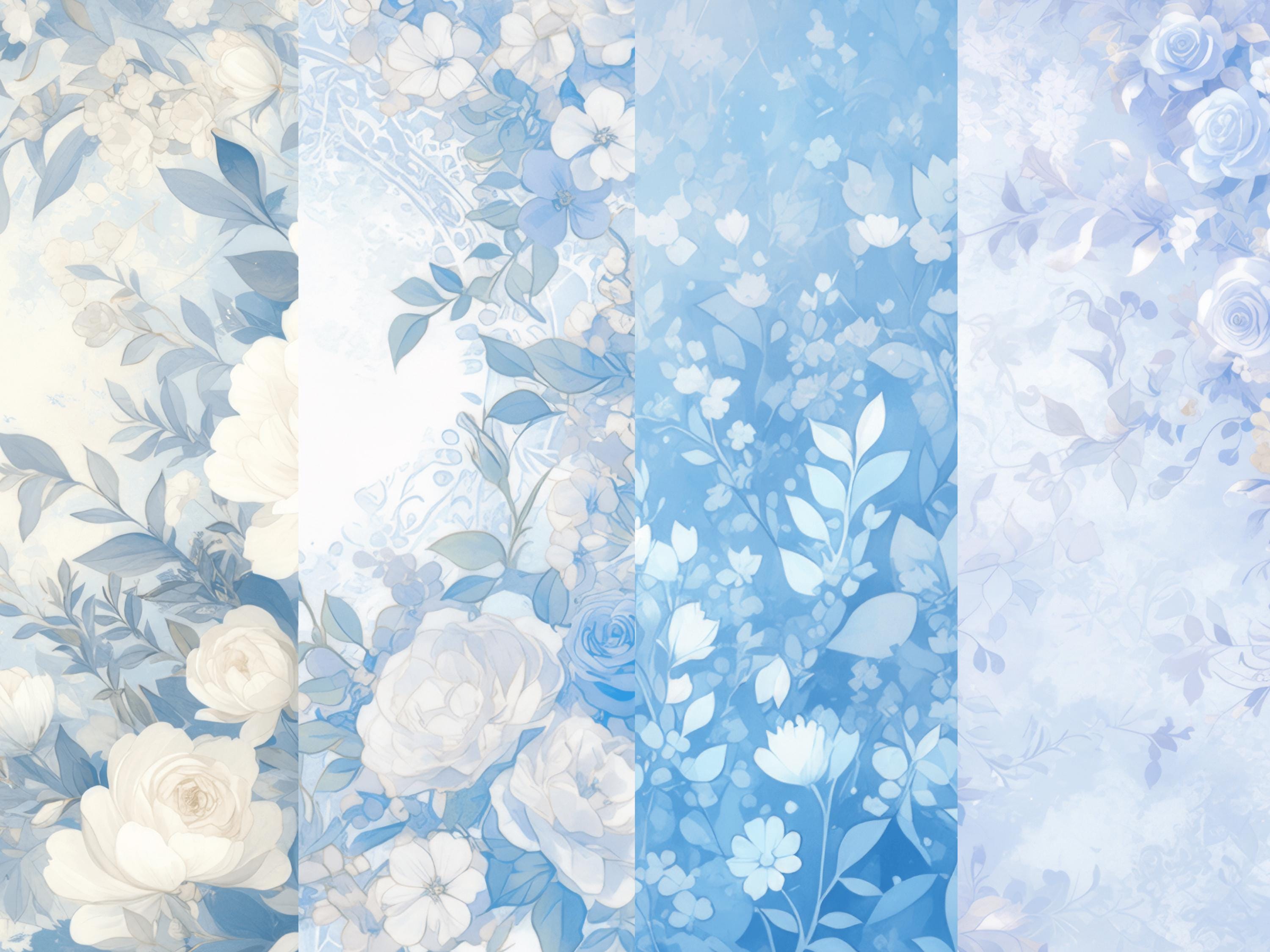 Printable Blue Floral Pages Digital Decoupage Paper Decorative Ephemera ...