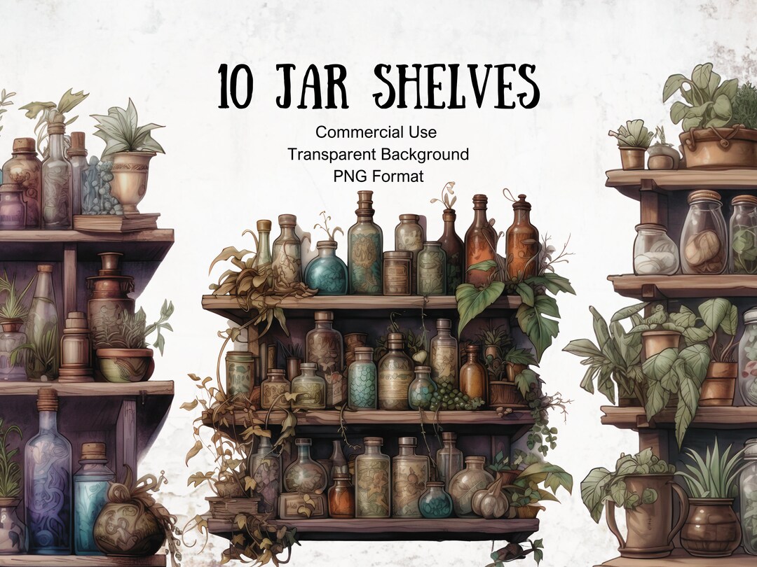 Fantasy Jar Shelves, Shelf Full of Jars, Transparent PNG, Junk Journal ...