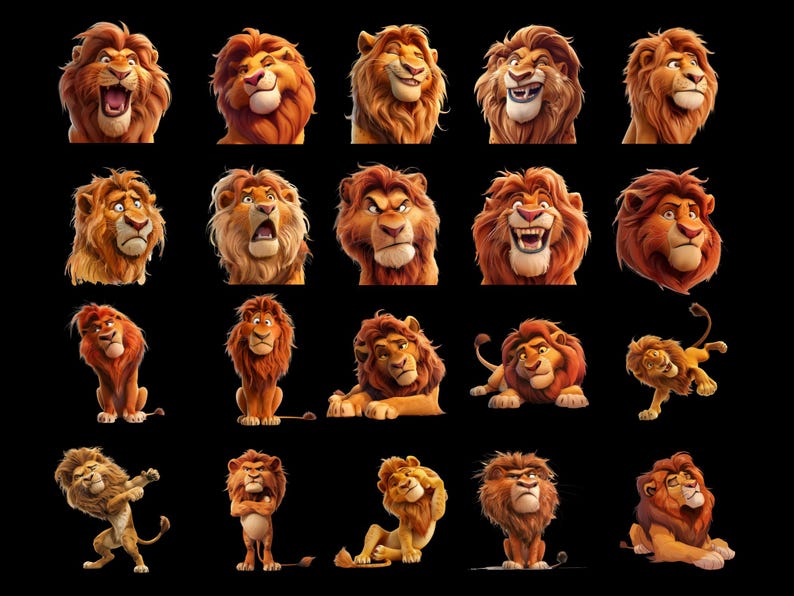 Quirky Lion Clipart Funny Safari Animal Graphics - King of the Jungle ...