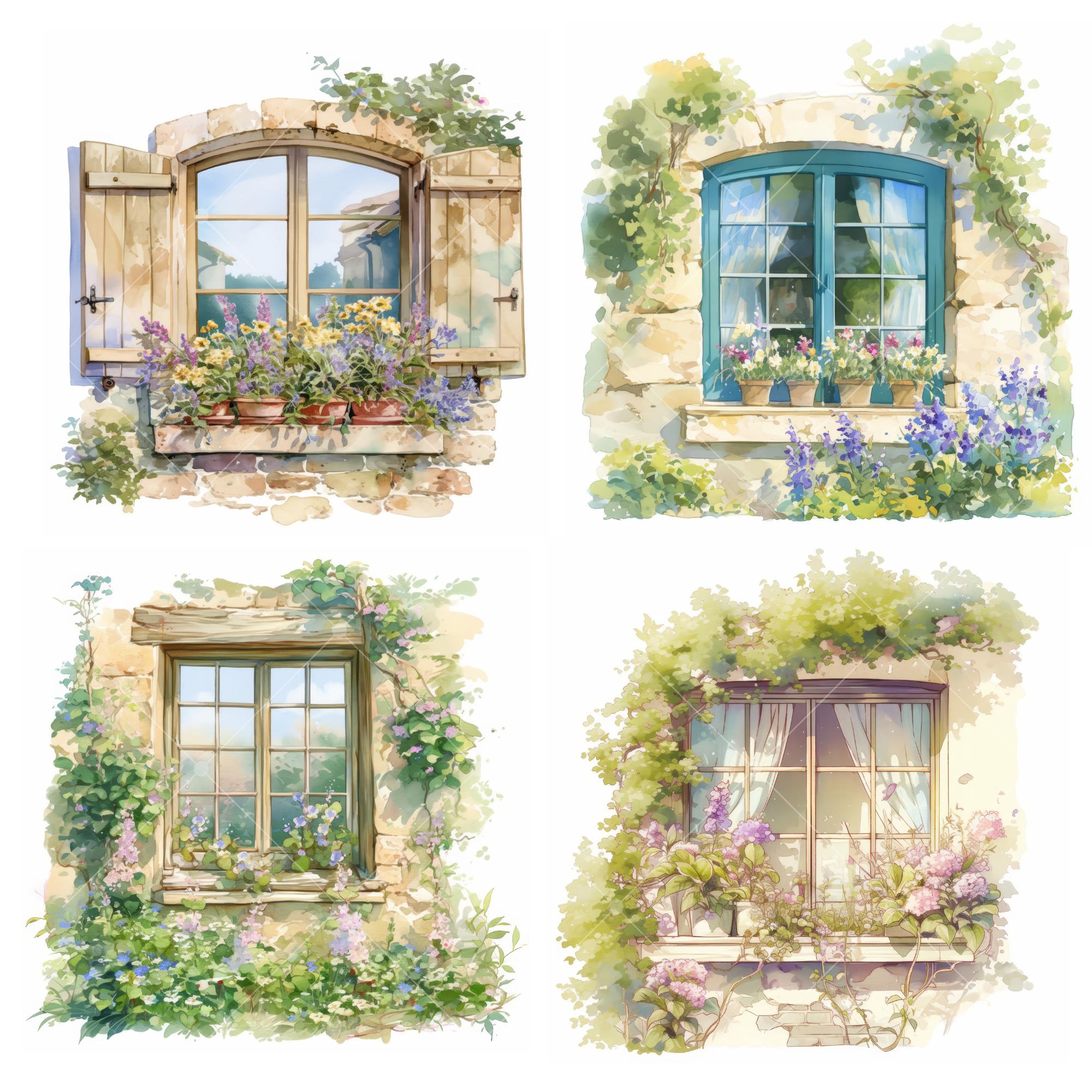 Floral Window Clipart Watercolor Cottagecore Fantasy Graphics Cozy ...