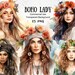 Watercolor Boho Woman Clipart Boho Lady Bohemian Themed - Etsy