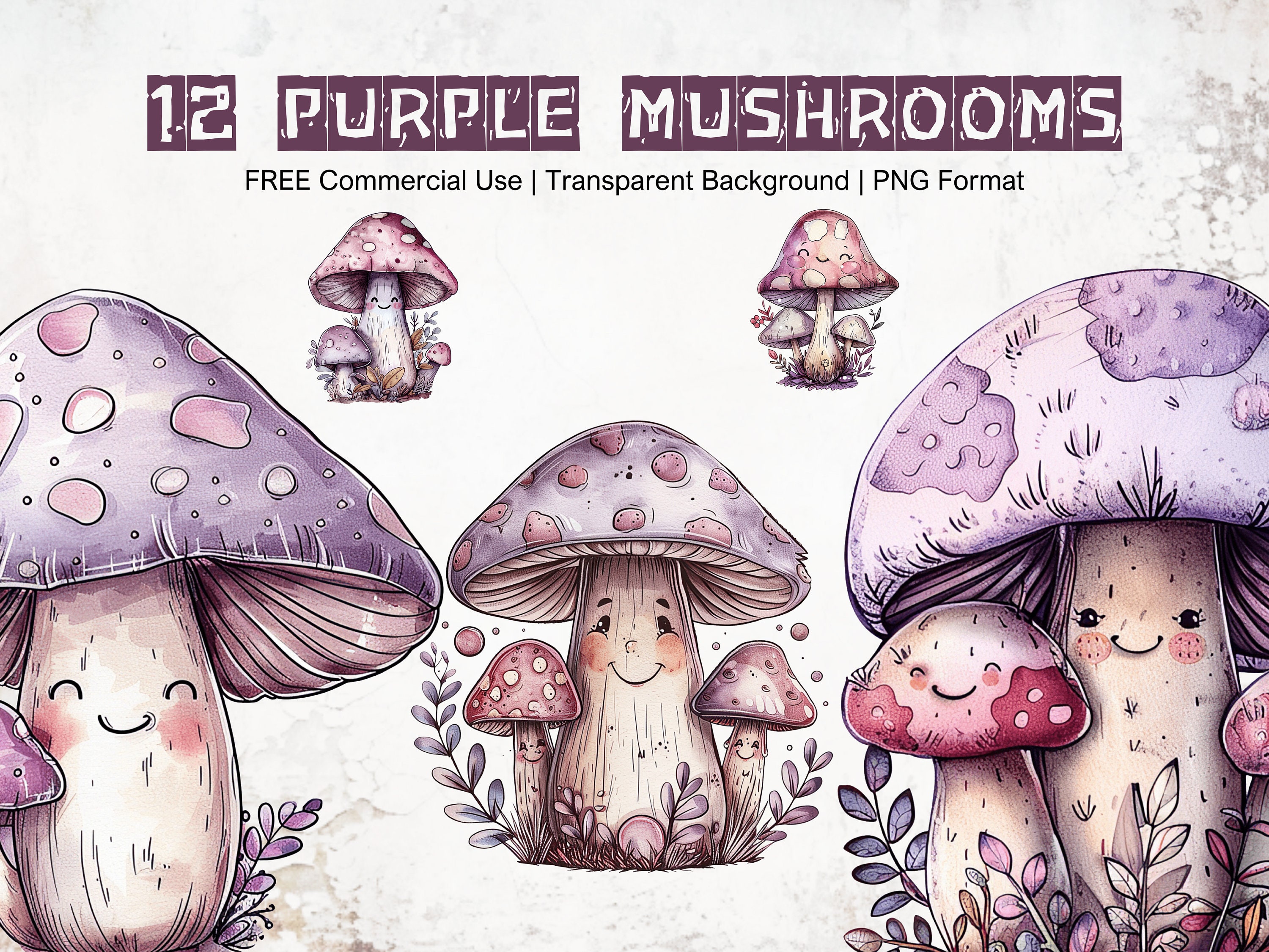 Purple Mushroom Clipart, Forest Plants Fantasy Graphics, Kawaii ...