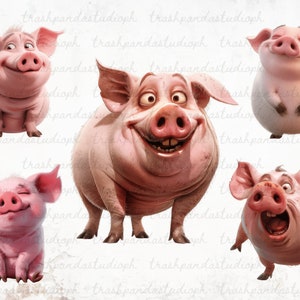 Funny Pigs Clipart Bundle PNG Download, 300 DPI High Quality Graphics ...