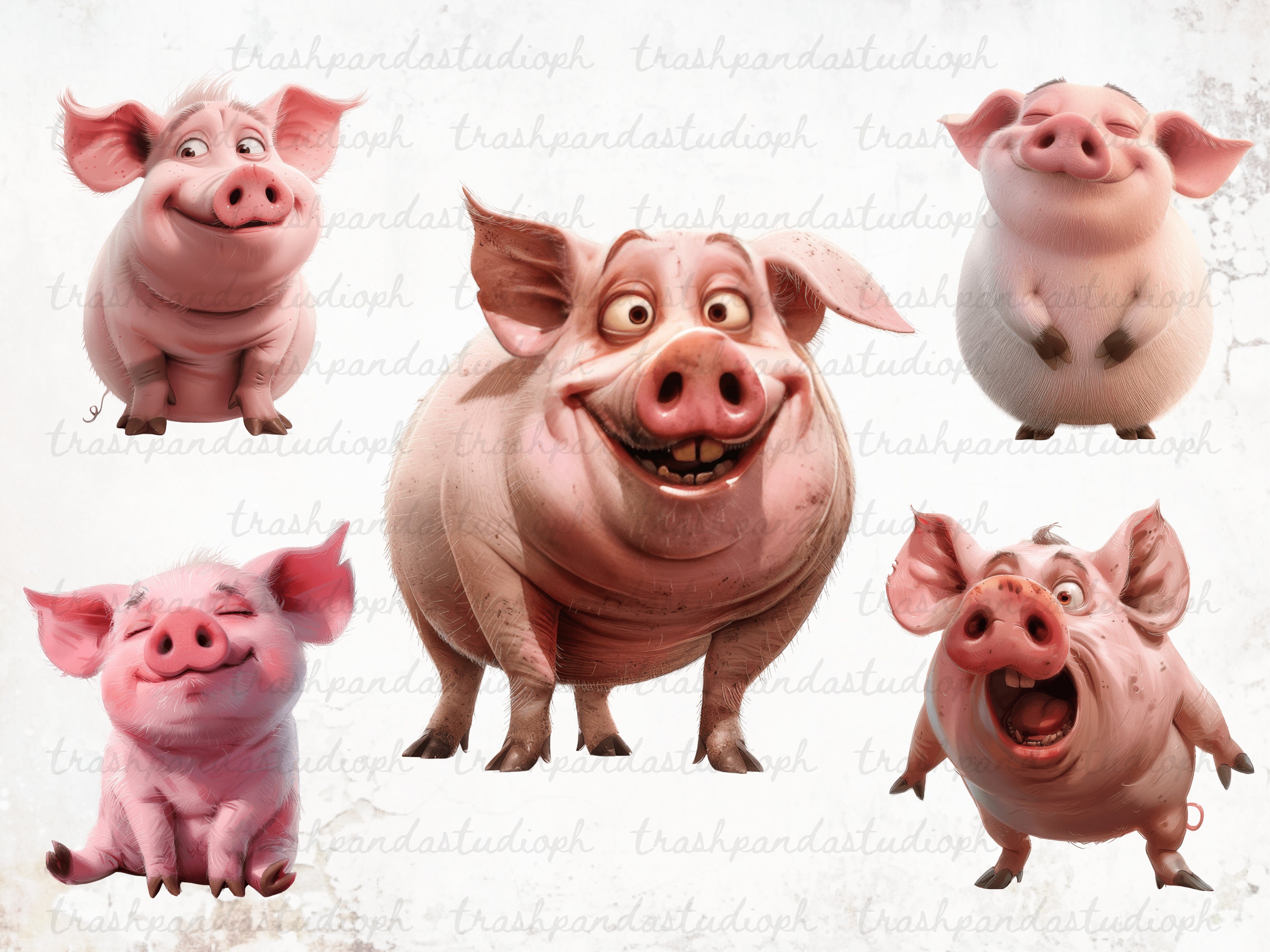 Funny Pigs Clipart Bundle PNG Download, 300 DPI High Quality Graphics ...