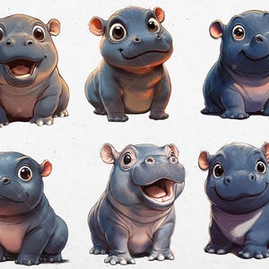 Bouncy Pygmy Hippo Clipart Cute Animal Moo Deng Trending Hippopotamus ...