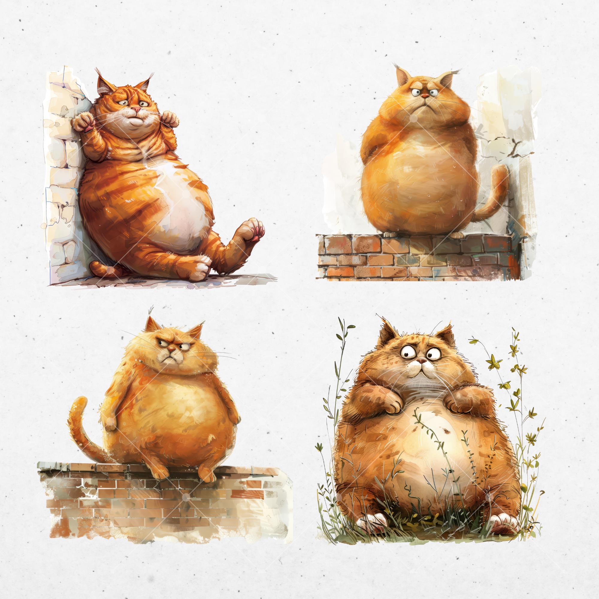 Funny Fat Cat Clipart: Humorous Pet Graphics (instant Download) - Etsy