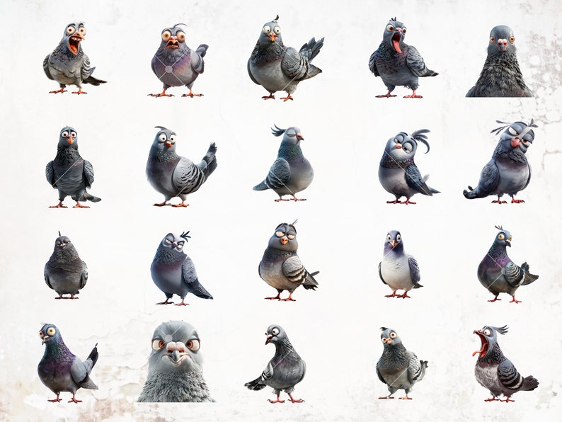 Cute and Funny Pigeon Clipart Bundle Humorous Whimsical Bird PNG ...