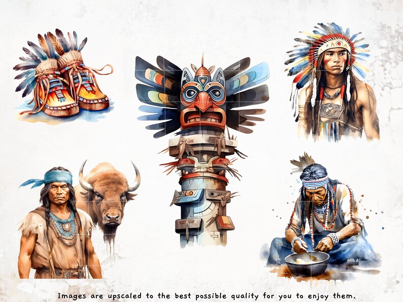 Watercolor American Indian Clipart Bundle: Tribal Art PNG Graphics ...