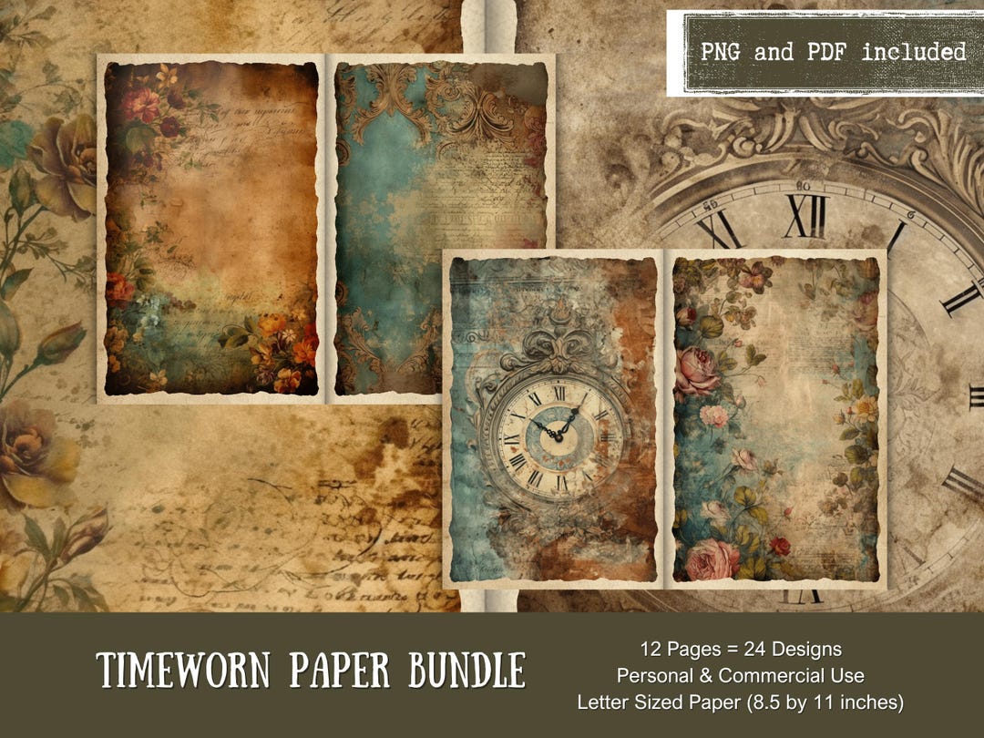 Timeworn Digital Paper Vintage Floral Shabby Prints for Scrapbook Craft ...