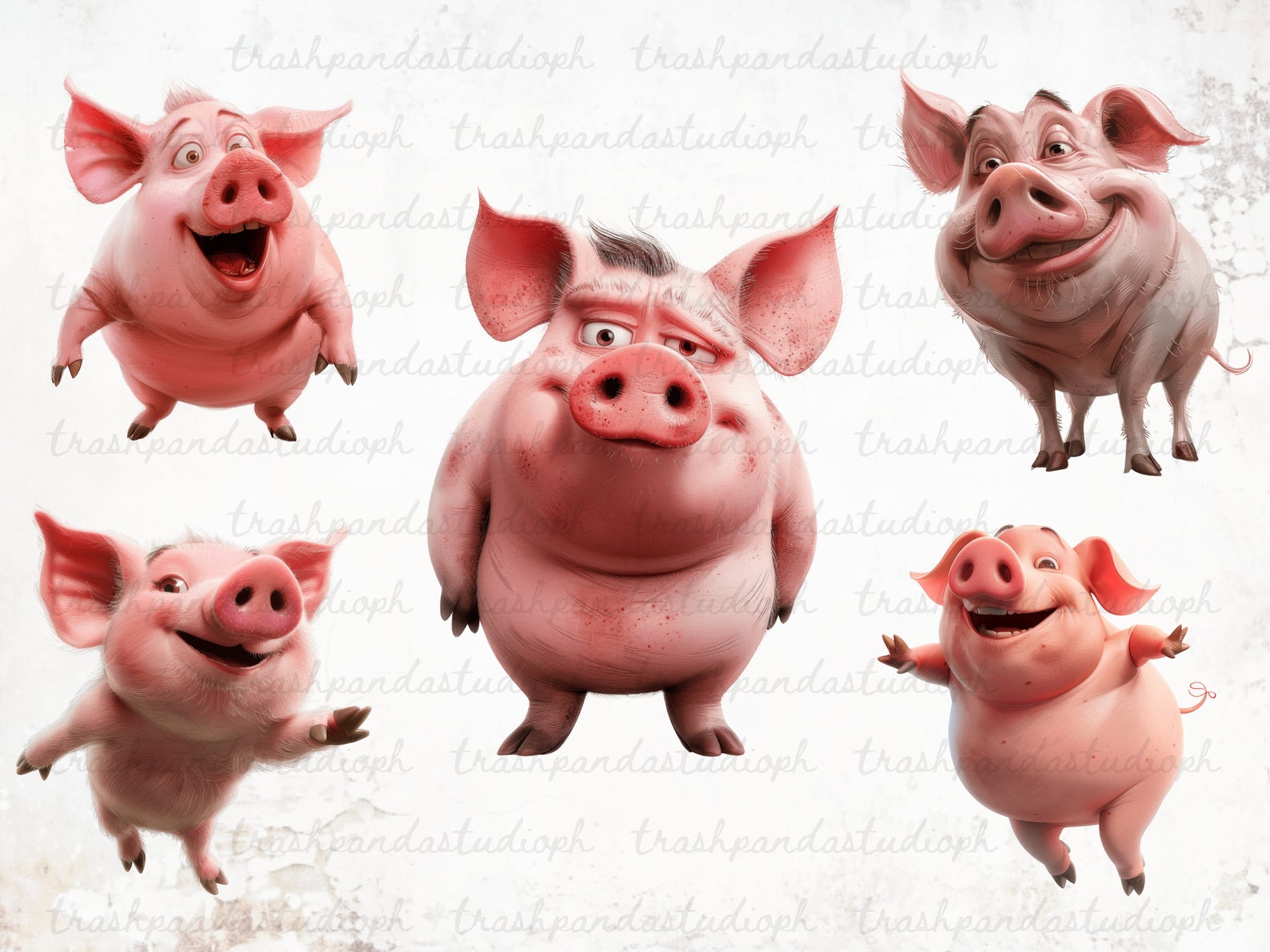 Funny Pigs Clipart Bundle PNG Download, 300 DPI High Quality Graphics ...