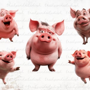 Funny Pigs Clipart Bundle PNG Download, 300 DPI High Quality Graphics ...