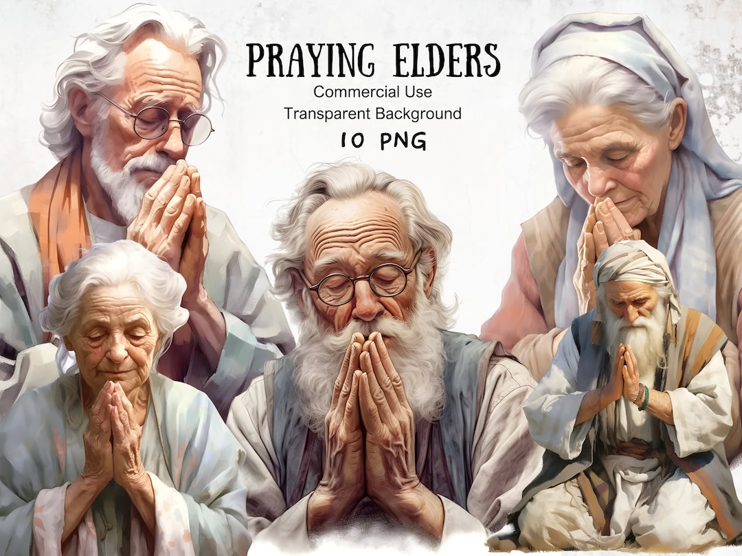 Praying Elders Watercolor Clipart: Christian Devotional Graphics (PNG ...