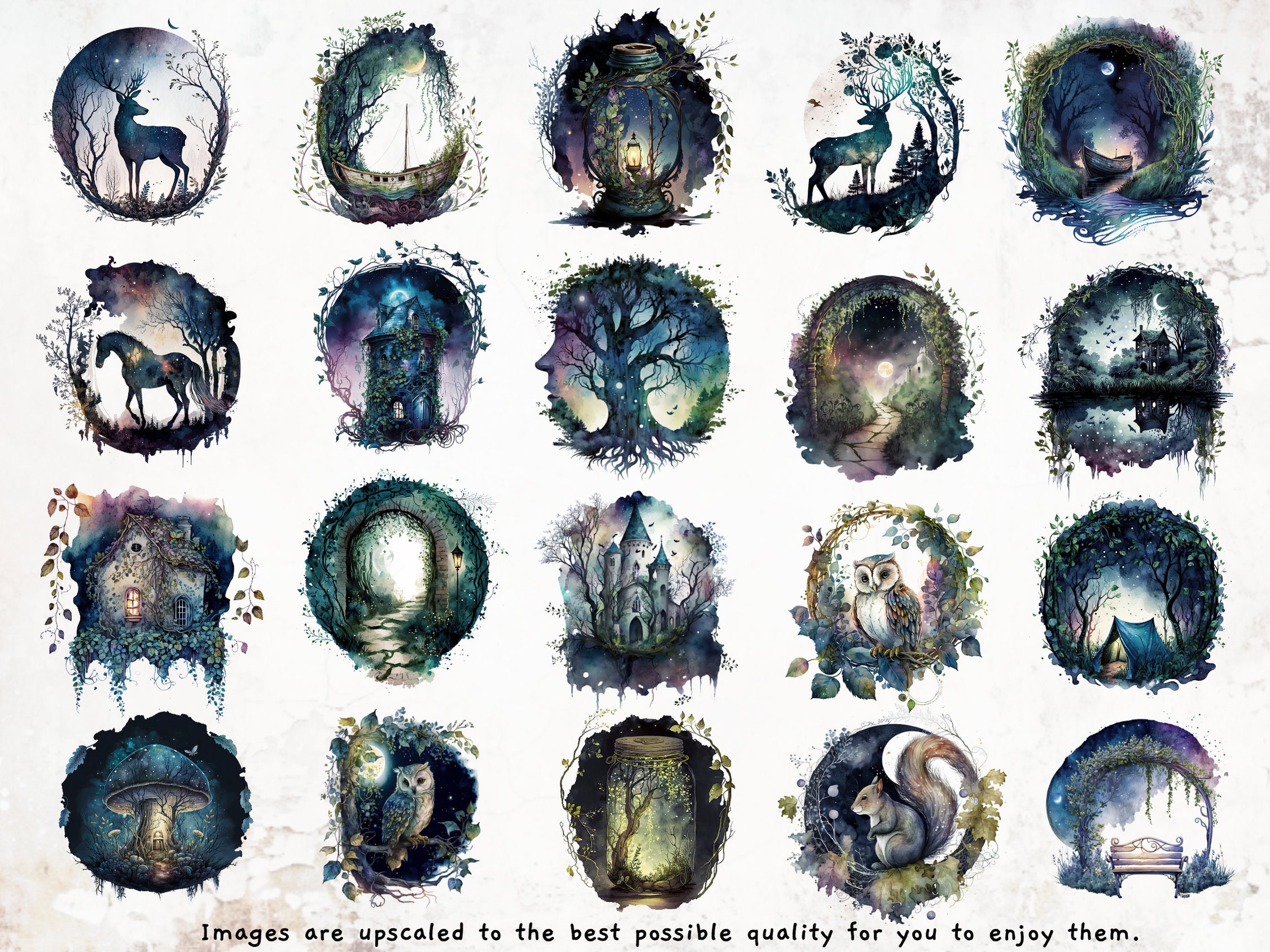 Enchanted Forest Watercolor Clipart Bundle Whimsical Woodland - Etsy