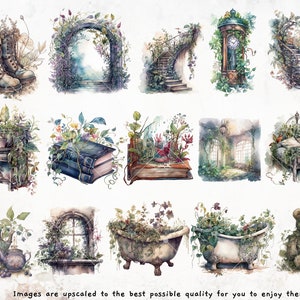 Overgrown Things Clipart Bundle: Watercolor Mossy Objects (digital ...