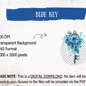 Watercolor Blue Key Clipart: Fairytale Wedding Invitation Graphics ...