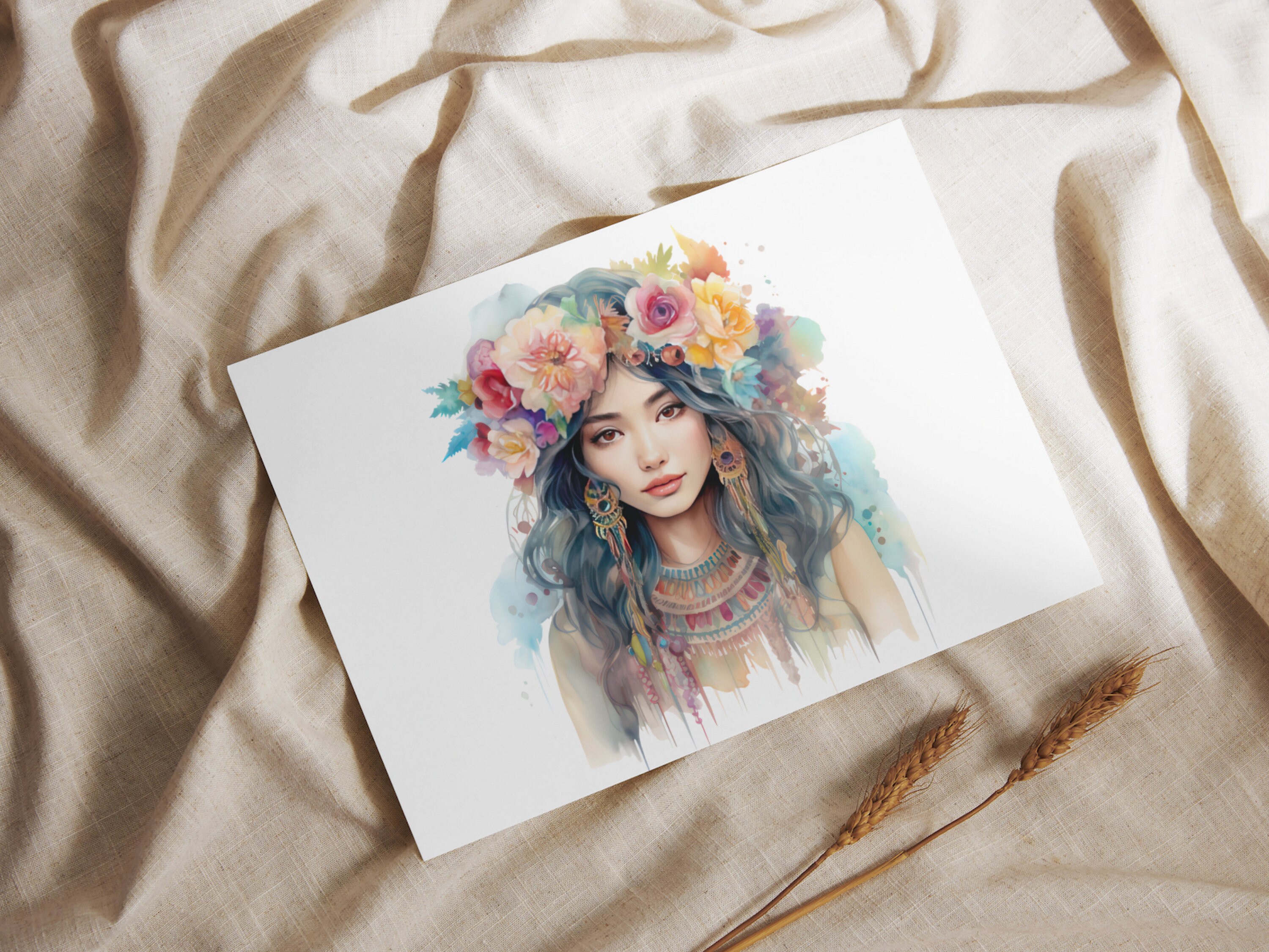 Watercolor Boho Woman Clipart Boho Lady Bohemian Themed - Etsy