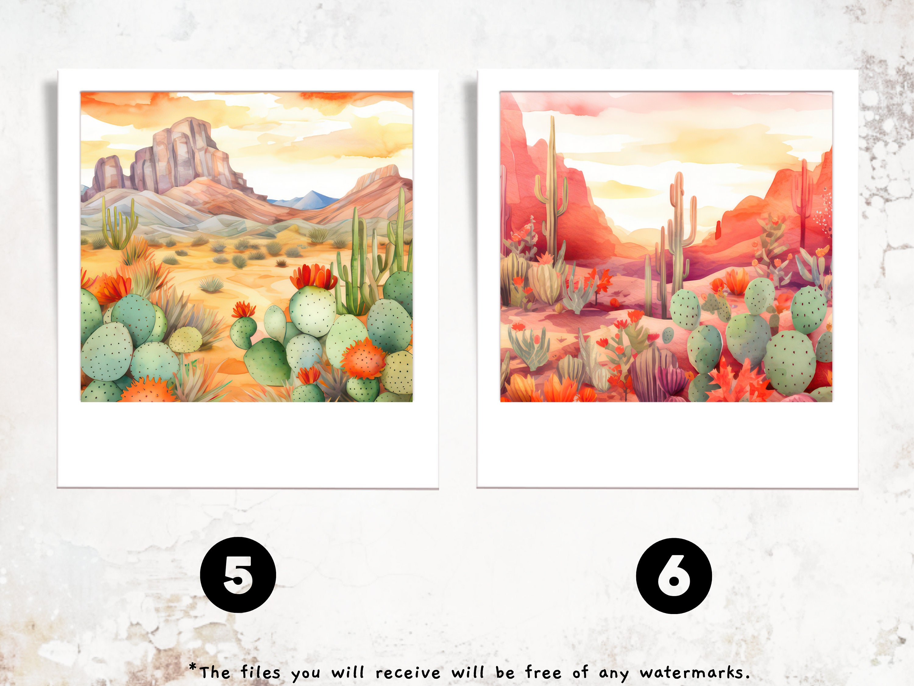 Watercolor Arizona Desert Digital Paper: Cactus Sunset Landscape (PNG ...