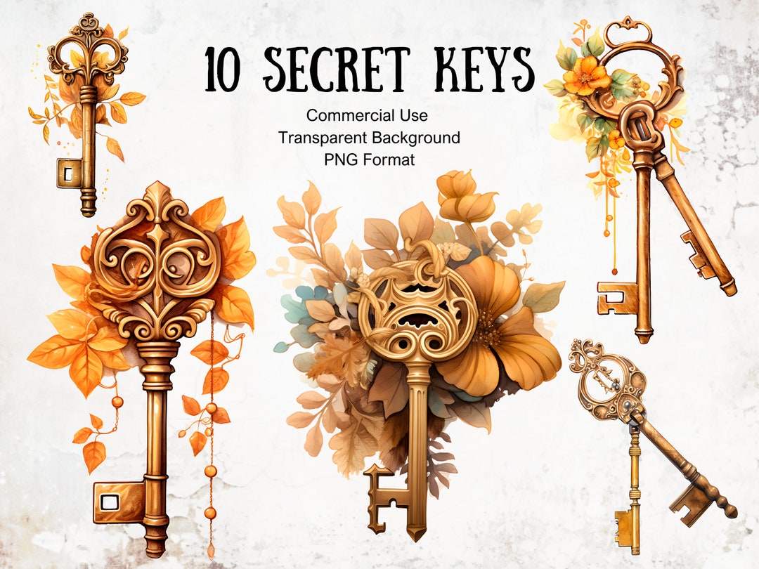 Watercolor Key Clipart, Fantasy Key, Wedding Invitation Graphics, Junk ...