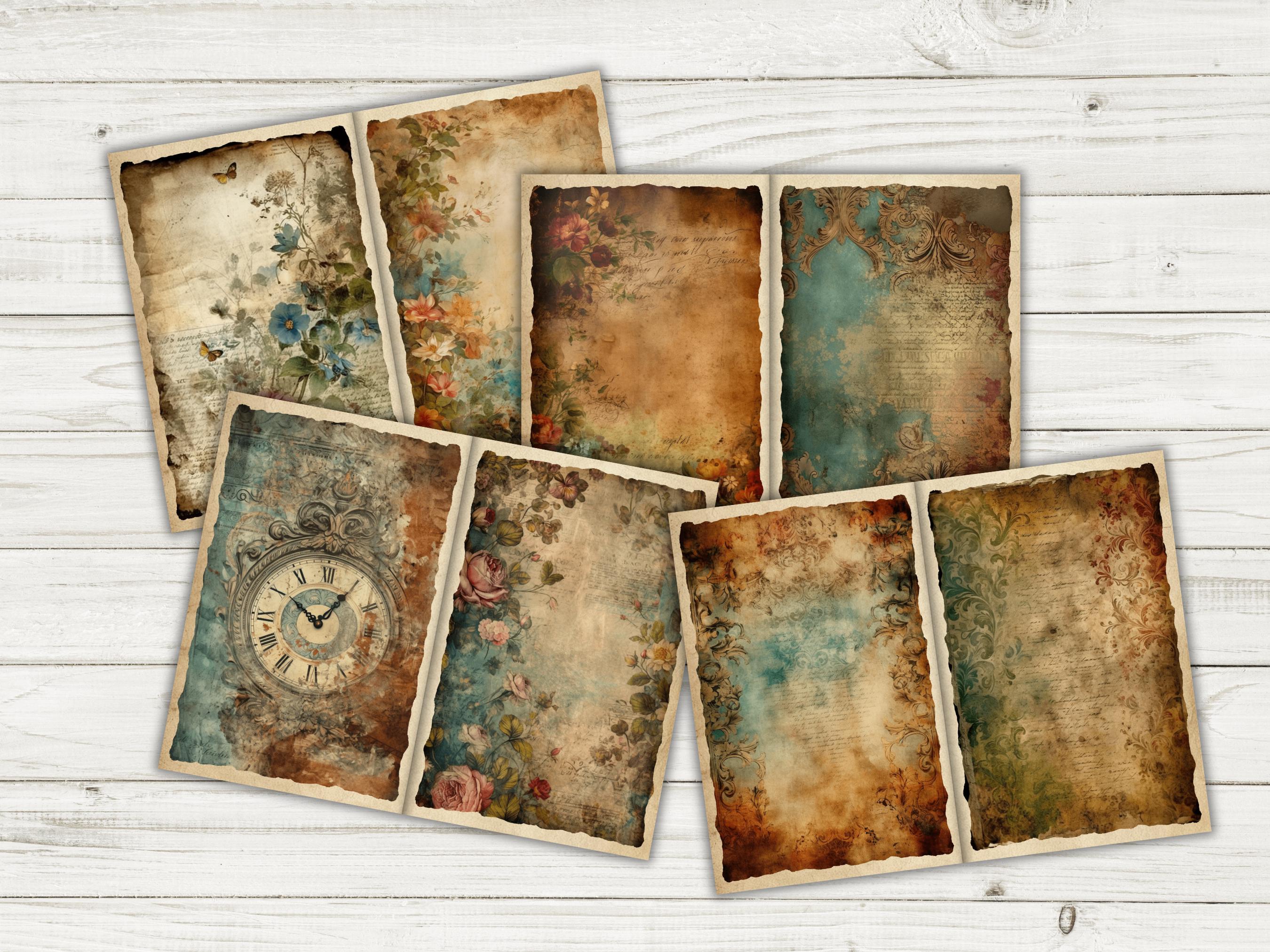 Timeworn Digital Paper Vintage Floral Shabby Prints for Scrapbook Craft ...